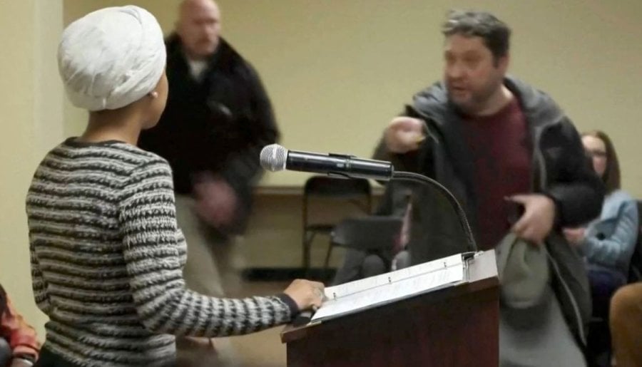 Ilhan Omar targeted at Minneapolis Town Hall by man spraying unknown ...