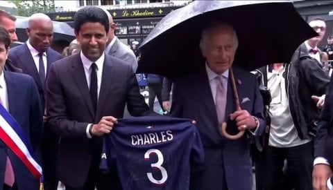 King Charles receives Grimsby Town shirt during royal visit