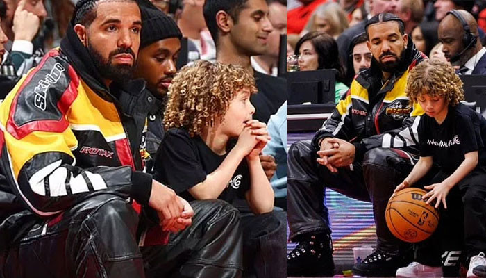 Drake shows off sweet bond with son Adonis at NBA game