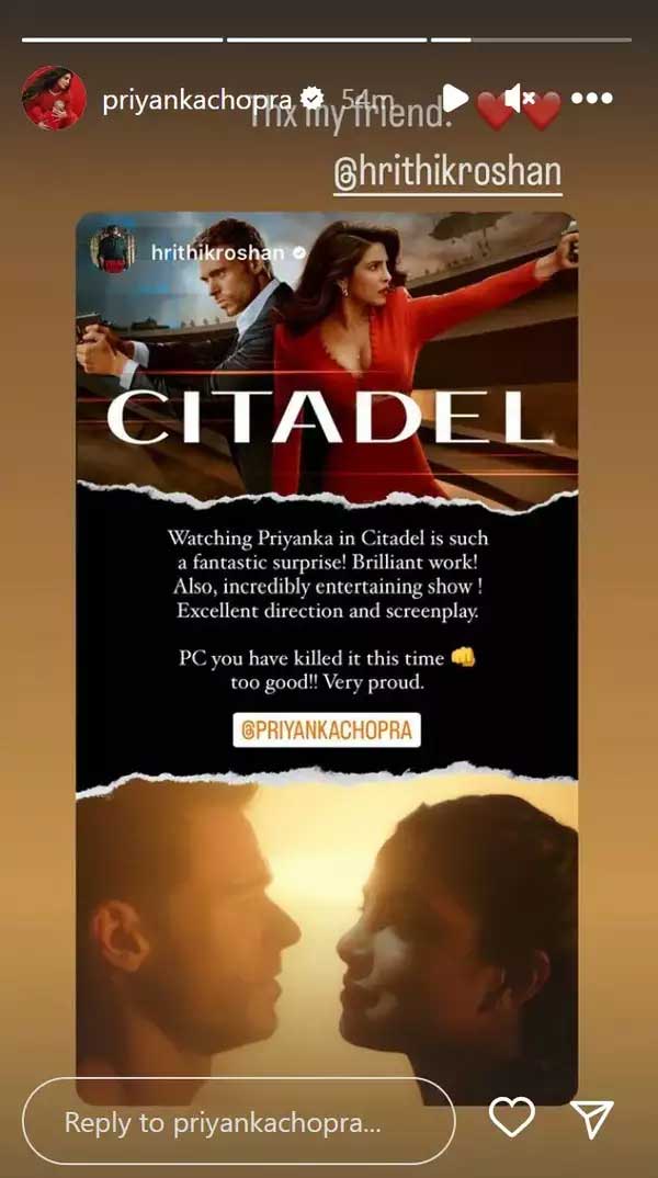 Priyanka Chopra gets approval on ‘Citadel’ from her pal Hrithik Roshan