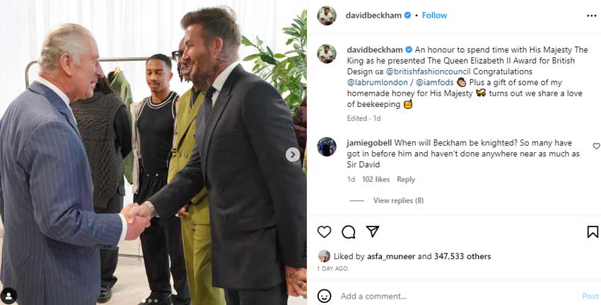 David Beckham marks World Bee Day after gifting honey jar to King ...