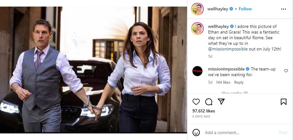 Tom Cruise handcuffed to ex Hayley Atwell in new ‘Mission: Impossible 7 ...