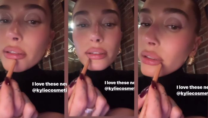 Watch: Hailey Beiber beautifies her lips using Kylie Cosmetics lip liner