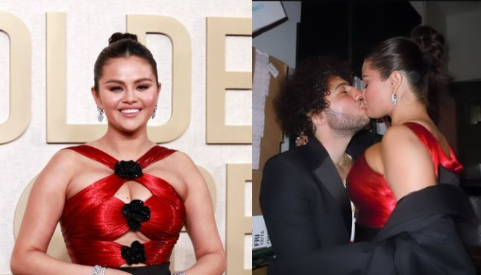 Selena Gomez shares kiss with Benny Blanco at Golden Globes backstage